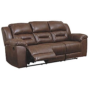 Signature Design by Ashley Stoneland Faux Leather Manual Pull Tab Reclining Sofa, Dark Brown