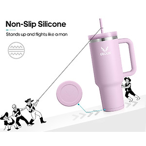 Gedux 40oz Tumbler With Handle, 2-IN-1 Leak Proof Lid (Straw/Flip), Insulated Water Bottle, Stainless Steel Tumbler with Non-Slip Silicone, Wide Mouth Travel Mug Cupholder Friendly Dishwasher Safe