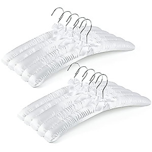 Amber Home 17 Inch Large White Satin Padded Hangers for Women Clothing 10 Pack, Anti Slip Cushioned Hangers for Sweaters, Silk Hangers Fancy Dress Hangers for Wedding, Delicate Cashmere (White, 10)