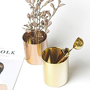 Multibey Gold Copper Scissors Pen Pencil Holder Set Fabric Craft Scissors Small Vase Yellow Gold Office Supplies Desk Accessories Organizer