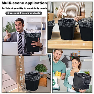 Eccliy 6 Pack Plastic Trash Can with 3 Rolls of Trash Bags Small Wastebasket Trash Can Garbage Container Bin, Trash Bin for Bathroom, Bedroom, Home Office, Living Room, Kitchen (Black, Medium)