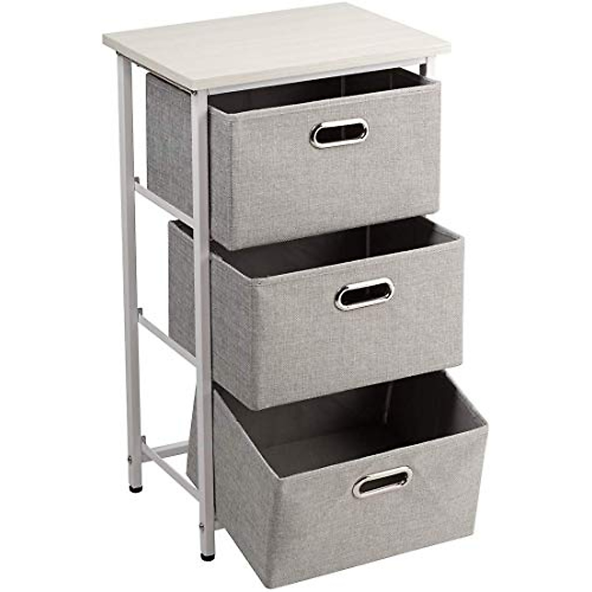 ARLIME Vertical Dresser Storage, 3-Drawer Fabric Dresser Storage Tower with MDF Top and Metal Frame, Easy Pull Storage Chest, Storage Drawer Unit for Bedroom, Hallway, Nursery Room (Grey)