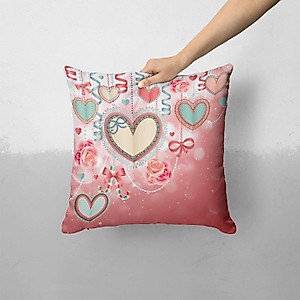 iiRov Pink Stringy Hearts - Custom Decorative Home Decor Indoor or Outdoor Throw Pillow Cover for Sofa, Bed or Couch Cushion (Pillow CASE Cover ONLY)