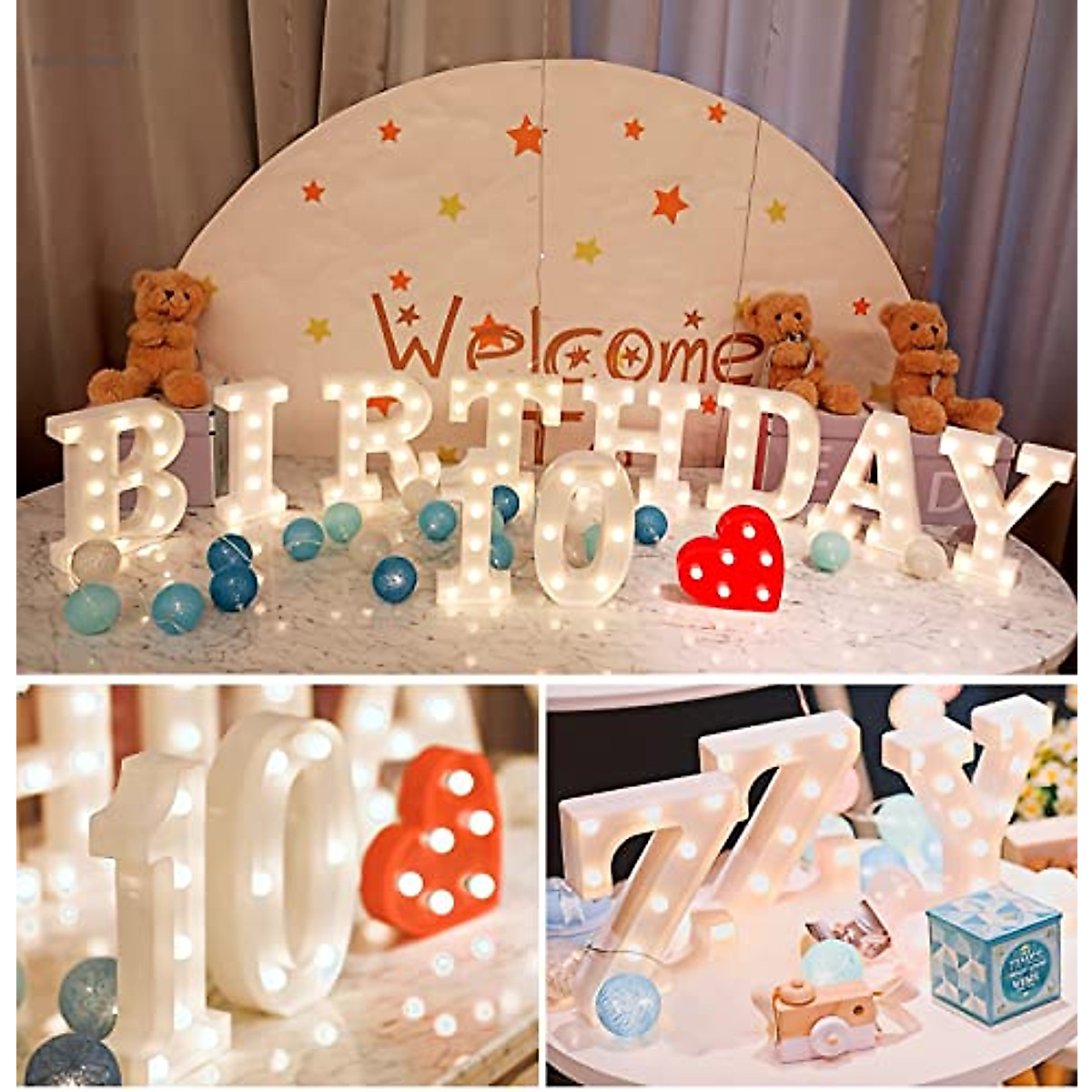 GPUSFAK 155 Bulbs Happy Birthday Marquee Light Up Letters - LED Letter Number Light Sign Decoration for Birthday Home Table Decor White