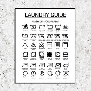 Laundry Wash Symbols Print Wall Art Laundry Symbols Guide Sign Art Farmhouse Wood Laundry Room Decor Wall Art Frame NOT INCLUDED (8X10inches)