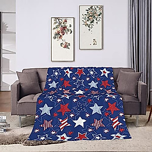Ultra-Soft Micro Fuzzy Throw Blanket Patriotic American Stars Fluffy Cozy Warm Blankets Soft Blankets Decorative for Couch Bed Sofa Bedroom for Four Seasons 50"x40"