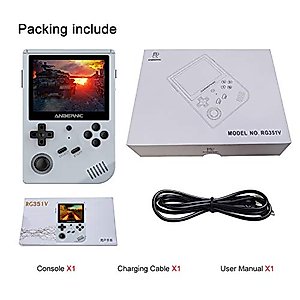 RG351V Handheld Game Console Portable 3.5 inch IPS Screen Open Source System Built-in WiFi Online Sparring 3900mAh Battery 64G Card 2500 Retro Classic Games Gifts (RG351V-Gray)