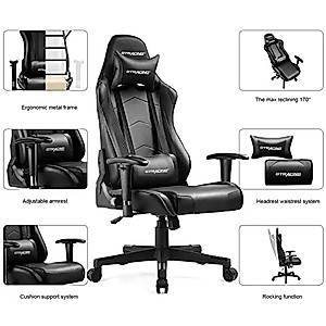 GTRACING Gaming Chair Racing Office Computer Ergonomic Video Game Chair Backrest and Seat Height Adjustable Swivel Recliner with Headrest and Lumbar Pillow Esports Chair,Black