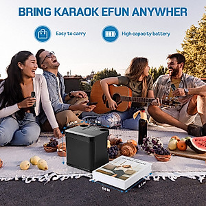 Wireless Karaoke Machine with 2 Microphones - Multifunctional Portable Mini Karaoke Machine, Karaoke Speaker Supports Bluetooth/USB/Aux/TF for Kids, Adults, Family, Party, Gift (Black)