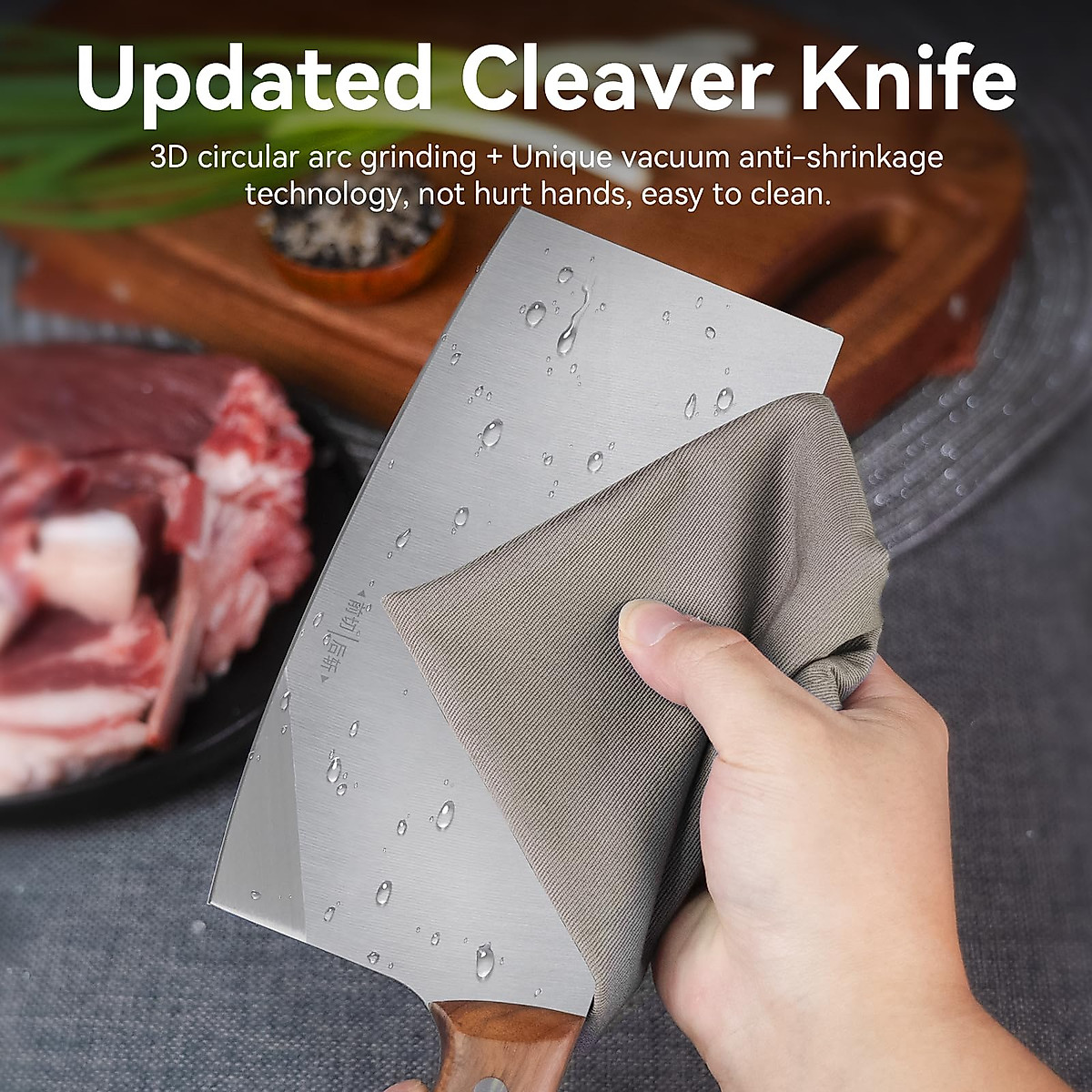 Chinese Meat Cleaver Knife 7.5 Inch, Butcher Knives with Original Wood Handle, Kitchen Gadgets Chopping Knife, Bone Cutting Cleaver Knife for Home and Restaurant