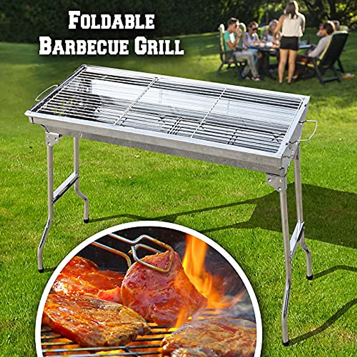 BenefitUSA Foldable Large Stainless Steel Barbecue Charcoal BBQ Grill Kabob Shashlik Cooking Stove