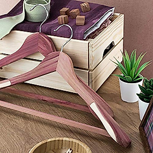 HANGERWORLD 5 Cedar Wood 17.7inch Suit Hangers with Broad Shoulders and Non-Slip Ridged Trouser Bar