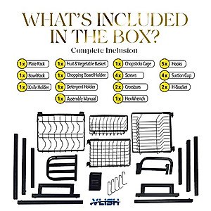 Vlish Over The Sink 2 Tier Dish Drying Rack - Expandable Length 35-42in | Space-Saving, Rust-Resistant, Non-Slip Foot Rubber | Stainless Steel Kitchen Counter Drainer Organization Storage Shelf