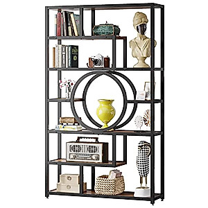 LITTLE TREE 72 Inch Industrial Bookshelf, Etagere Bookcase with 11-Open Shelf, Wood and Metal Bookshelves, Modern Book Shelves Storage Rack Display Shelf for Office, Living Room