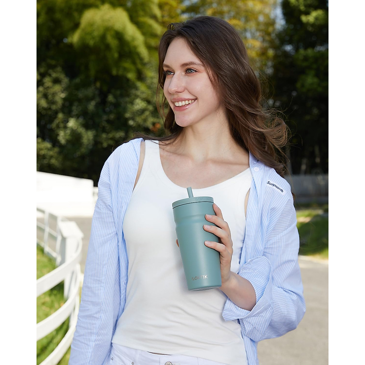 COKTIK 20oz Insulated Tumbler with Lid and Straw 2 Lids (Straw/Flip) Iced Coffee Cup Reusable Stainless Steel Travel Mug Water Bottle Cupholder Friendly for Women Men Her Him (Bay Leaf)