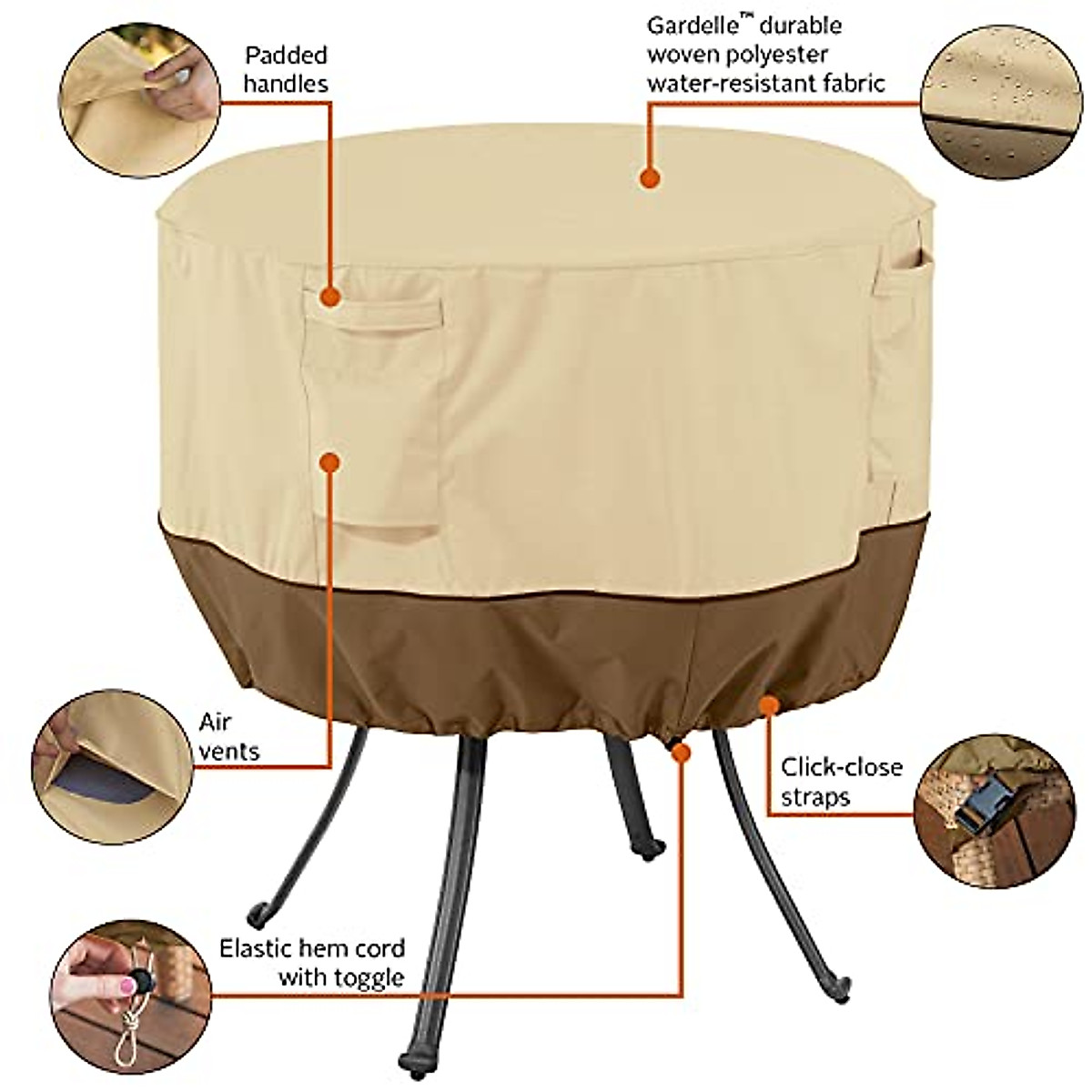 Classic Accessories Veranda Water-Resistant 36 Inch Round Patio Table Cover, Outdoor Table Cover, Pebble/Bark/Earth