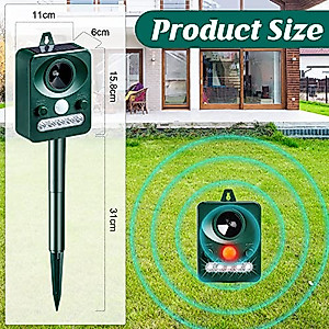 Solar Animal Repeller Animal Deterrent Devices Outdoor with Spike Repel Dogs, Cat, Squirrels, Raccoon, Rat Ultrasonic Animal Repeller Waterproof for Garden Yard House Use (4)