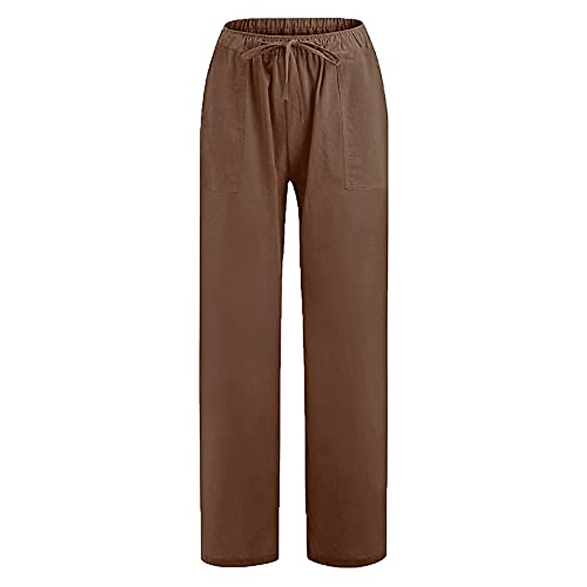 Bravetoshop Women's Casual High Waisted Wide Leg Pants Drawstring Pockets Palazzo Lounge Trousers (Coffee,XXXL)