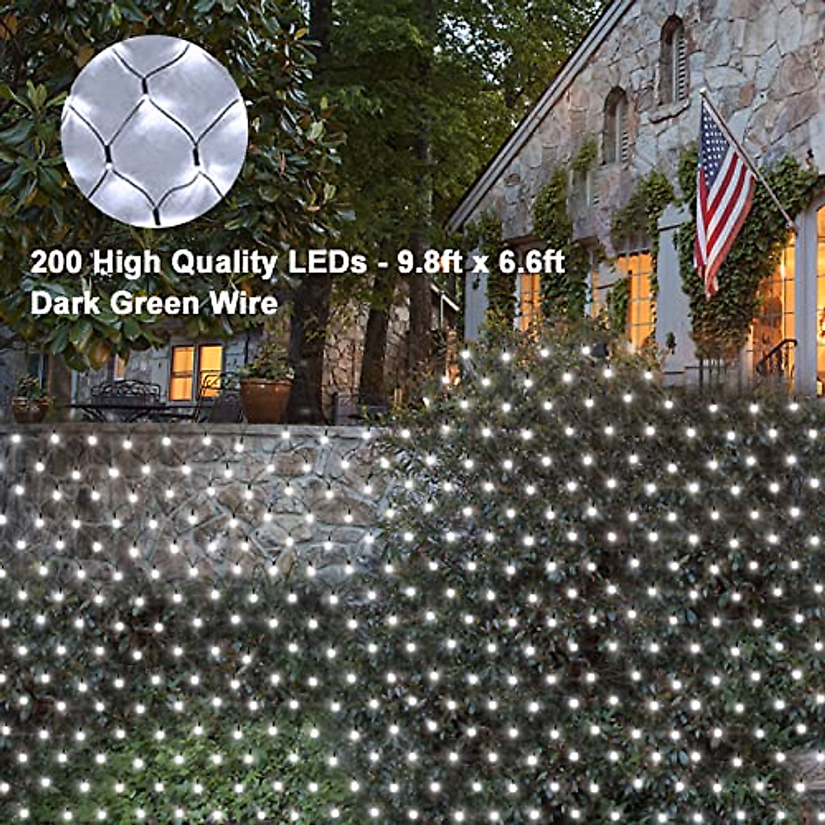 Solar Net Lights Outdoor Mesh Lights Waterproof with 8 Lighting Modes, Auto On/Off, 200 LED Starry Fairy String Lights Backyard Patio Twinkling Lights Wall Roof Wedding Party Decor(9.8ftx6.6ft,White)
