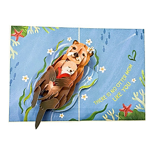 Liif Otter Mothers Day Card, 3D Pop Up 1st Mothers Day Card, First Mother Birthday Card for Mom, Otter Card