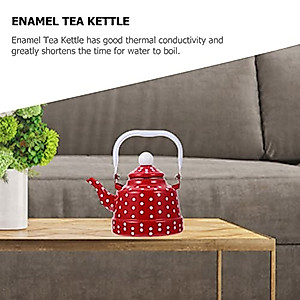 CALLARON Grandma Gifts Porcelain Enameled Teakettle Vintage Enamel Tea Kettle Teapot 2.5L Polka Dot Coffee Kettle Water Boiling Kettle with Cool Touch Handle for Stovetop Red Tea Infuser