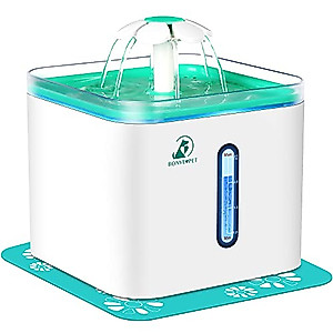 Cat Water Fountain, Bonve Pet 2.5L/84oz Automatic Pet Cat Water Fountain Dog Water Dispenser with Intelligent Pump and LED Indicator for Water Shortage Alert, with 3 Replacement Filters,1 Silicone Mat