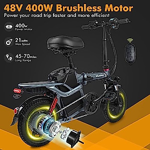 kkbike X7 Folding Electric Bike with 48V 20Ah Removable Battery, 400W Motor 21MPH 14 inch Fat Tire Mini Ebike, Urban City Commuter Electric Bicycles for Adults Teens Men Women