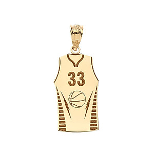 Sports Charm Certified 10k Yellow Gold Personalized Basketball Jersey Pendant with Your Name and Number