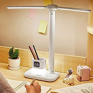 Eye-Caring Multifunctional Charging Desk Lamp LED Eye Protection Pen Holder Clock 5200mAh Touch Dimming Night Light for Study and Work Office lamp (Color : White)