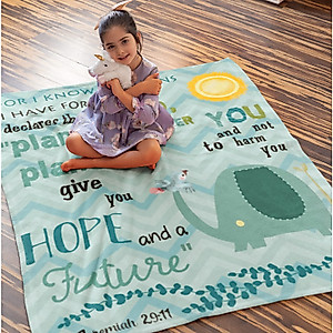 Yamco Elephant Throw Blanket - Christian Gifts for Kids - Religious for Christian Friends 50" x 40" Blankets - Bible Verse Church Catholic Gift - Baby Shower First Communion Ideas - Confirmation Gifts