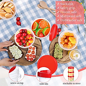 meekoo 48 Pcs Reusable Plastic Freezer Containers 24 oz Twist Top Food Soup Storage Leakproof Dishwasher Safe Containers Stackable Screw Top Containers for Kitchen House (Red)