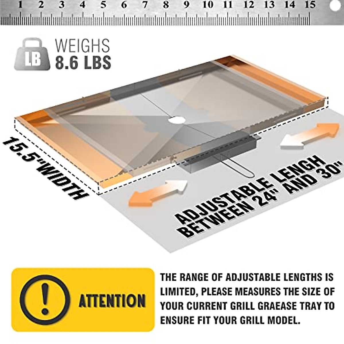 Grease Tray for Gas Grill with Catch Pan, Universal 24" - 30" Adjustable Stainless Steel Grill Grease Tray Replacement Parts for Dyna Glo, Nexgrill, Backyard, Expert, BHG, Kenmore and More Brand Grill