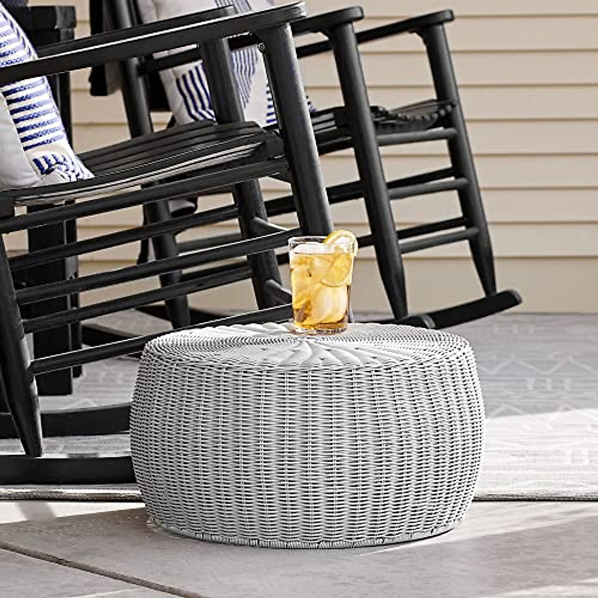Household Essentials Gray Wicker Patio Ottoman Footstool