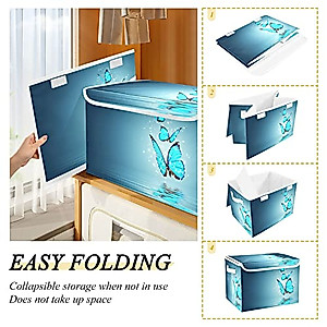 innewgogo Blue Magic Butterfly Storage Bins with Lids for Organizing Cube Cubby with Handles Oxford Cloth Storage Cube Box for Room