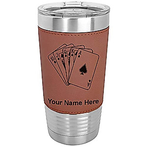 LaserGram 20oz Vacuum Insulated Tumbler Mug, Royal Flush Poker Cards, Personalized Engraving Included (Faux Leather, Dark Brown)