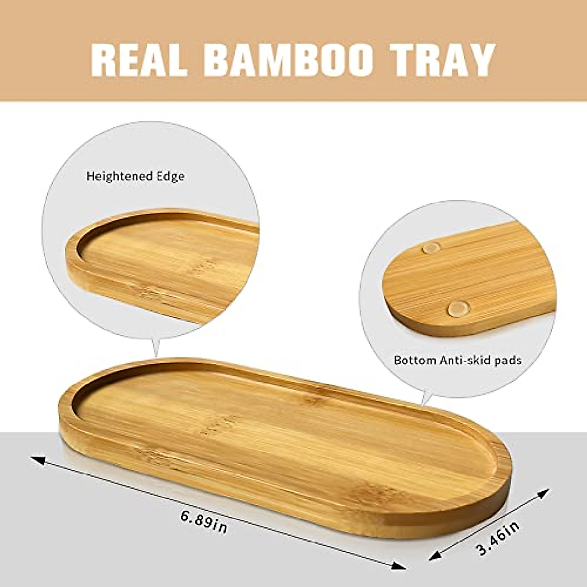 Homesweet Qtip Holder Bathroom Set, 2 Bathroom Jars with Tray, 11oz Plastic Airtight Jars Perfect for Family with Kids, Moisture-Proof, Bamboo Tray with Non-Slip Pads, Wood Color