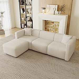 Acanva Modern Small Space Sectional Sofa Set, Linen-Like Fabric Couch, L-Shape - Cream