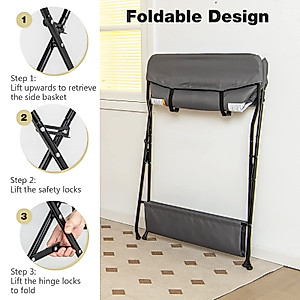 INFANS Baby Changing Table, Folding Diaper Station Portable Nursery Organizer with Safety Belt and Large Storage Racks for Newborn Baby and Infant (Grey)