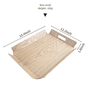 Serving Tray,Wood Serving Tray with Handles,Wooden Trays for Eating,Nature Wooden Breakfast Tray for Sofa,Bed,Eating,Working,15.4*11.2*1.8 inch(Small)