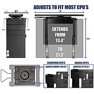 Mount-It! Under Desk CPU Mount with Adjustable Straps, Computer Tower Holder with Sliding Track and 360 Degree Swivel, 22 Lb Capacity, Black