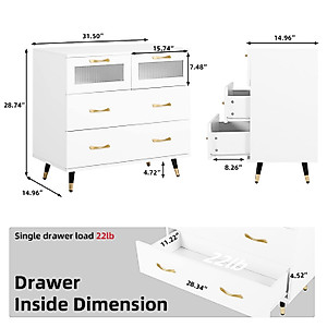 YIGOBUY Small White Dresser, Modern Dresser for Bedroom, 4 Drawer Double Dresser with Wide Drawer and Metal Handles, Wood Dressers & Chests of Drawers for Hallway, Entryway.
