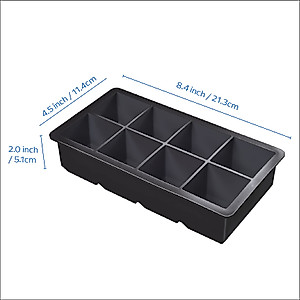 Samuelworld Large Silicone Ice Cube Tray Molds, 2-Pack, Big 2 Inch Cubes - Food Grade, Flexible, 8 Cavity Easy Release Slow Melting Ice for Whiskey, Cocktails, Gifts & Christmas - Black