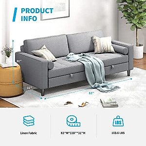 Mjkone 2 in1 Convertible Pull Out Sofa Bed, Modern Sleeper Sofa Bed with Spring Cushion, Futon Sofa Bed for Small Space, Pull Out Couch Bed Suitable for Apartment, Living Room,Light Grey