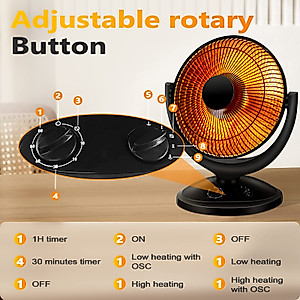 Antarctic Star Space Heater, Portable Heater Electric Ceramic Small Heater Indoor Use Oscillating Radiant Dish Heater Overheat Protection Quiet with Adjustable Tilt for Home or Office, 800W Black