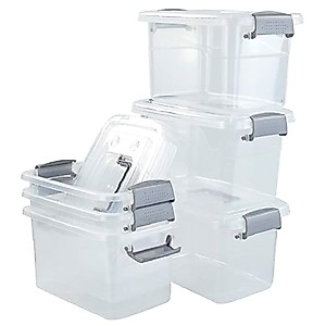 Obstnny 6 Packs Small Plastic Container Box, Latching Storage Bins with Handle, 5 L