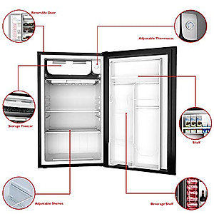 COSTWAY Compact Refrigerator, 3.2 cu ft. Mini Refrigerator Unit Small Single Door Freezer Cooler Fridge for Dorm, Office, Apartment (Black)