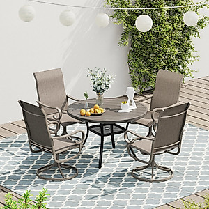 VICLLAX Patio Swivel Dining Chairs Set of 4, Outdoor furnitures Breathable Fabric with Curved Arms for Lawn Deck, Sandshell Frame