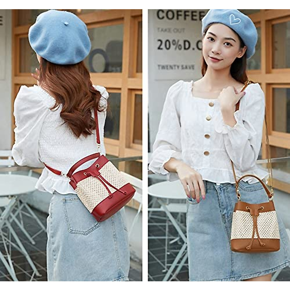 Straw Bag for women Summer Beach Bag Woven Hobo Handbag Work Tote Bag Vacation Bucket Bag Crossbody Purse