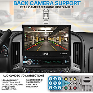 PyleUsa Car Stereo Video Receiver - Multimedia Player, BT Wireless Streaming, Hands-Free Talking, Motorized Fold-Out 7’’ Touchscreen Display, MP4/MP3/USB/SD/AM/FM Radio, Single DIN - PLTS73UB