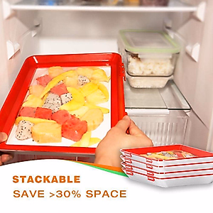 Food Plastic Preservation Tray, Stackable Food Tray Reusable Creative fresh tray storage for Food Preservation (4 Pack)